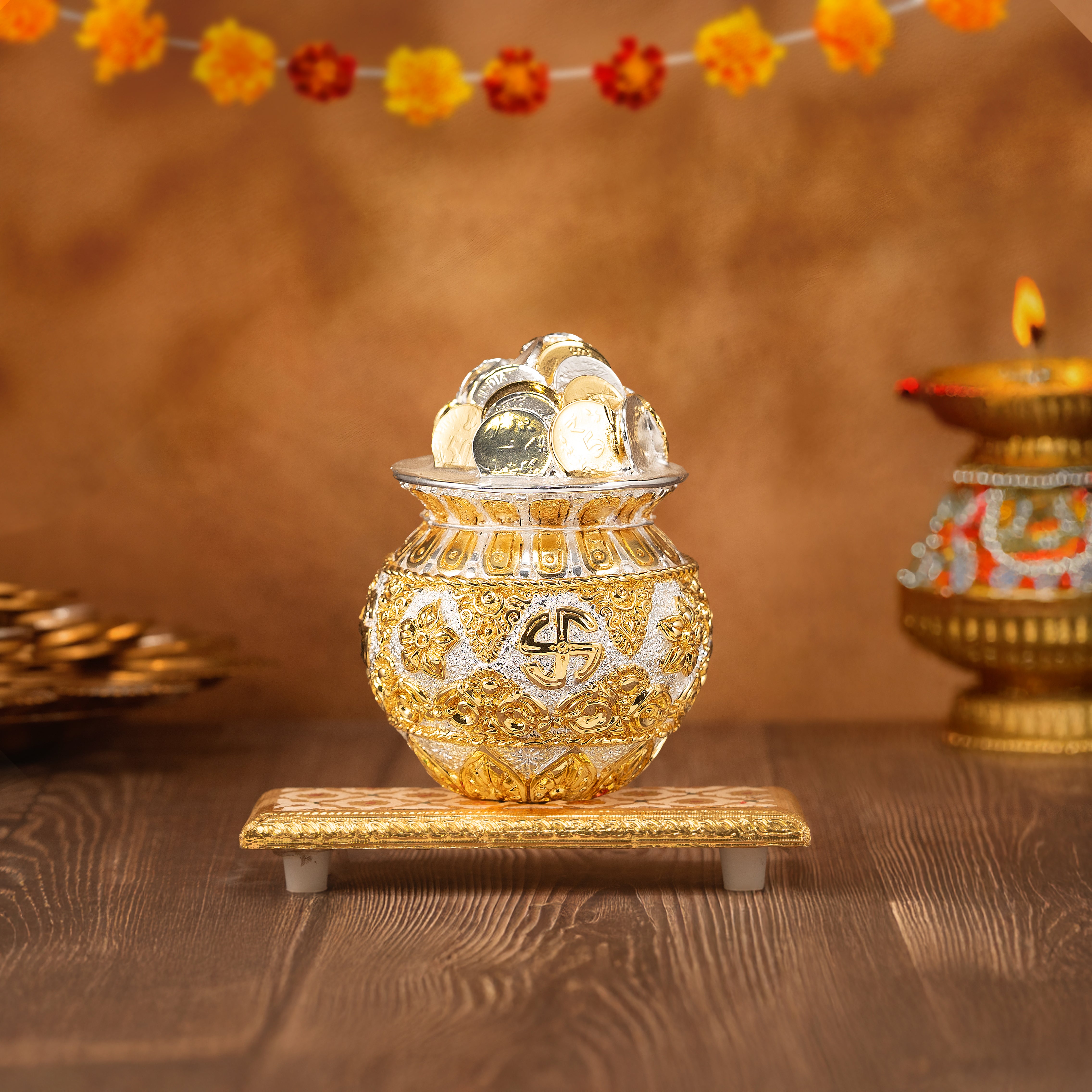 Kuber Coin Kalash- Gold And Silver Plated | Prosperity & Good Fortune ...