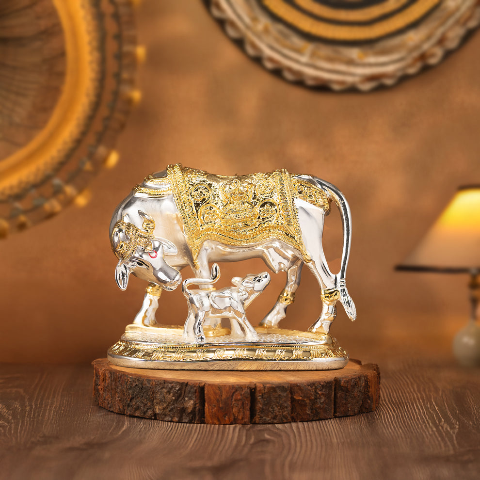 Vastu Kamdhenu Cow | Gold & Silver-Plated Divine Cow – Nirvaan Arts