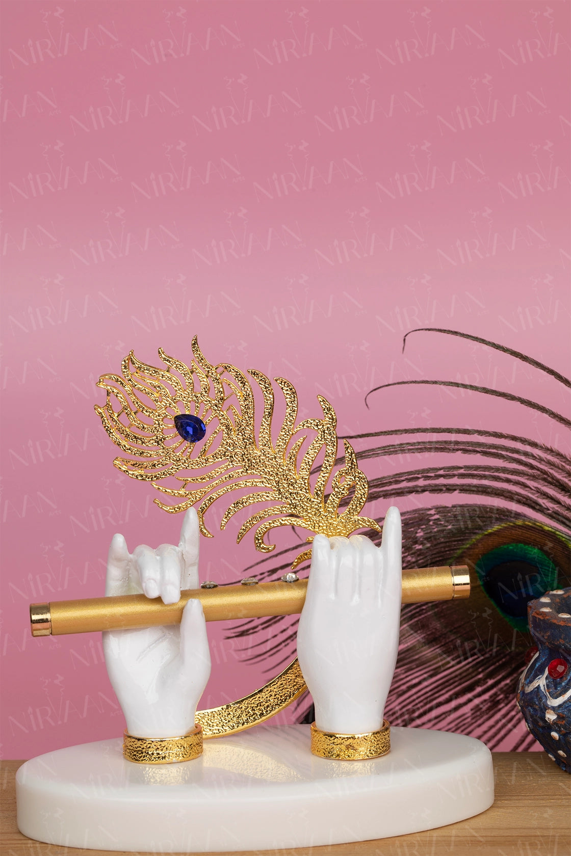 Krishna Hand with Mor Pankh & Bansuri | 24K Gold-Plated Idol | Availab ...